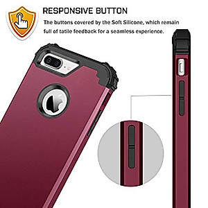 BENTOBEN Case for iPhone 8 Plus/iPhone 7 Plus, 3 Layer Hybrid Hard PC Soft Rubber Heavy Duty Rugged Bumper Shockproof Anti Slip Full-Body Protective Phone Cover , Wine Red