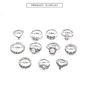 SEniutarm Engagement Love Rings Wedding Bands 11Pcs Women Jewelry Set Faux Opal Rhinestone Knuckle Stacking Joint Rings Band for Women/Girl Finger Rings DIY Jewelry Gifts - Antique Silver