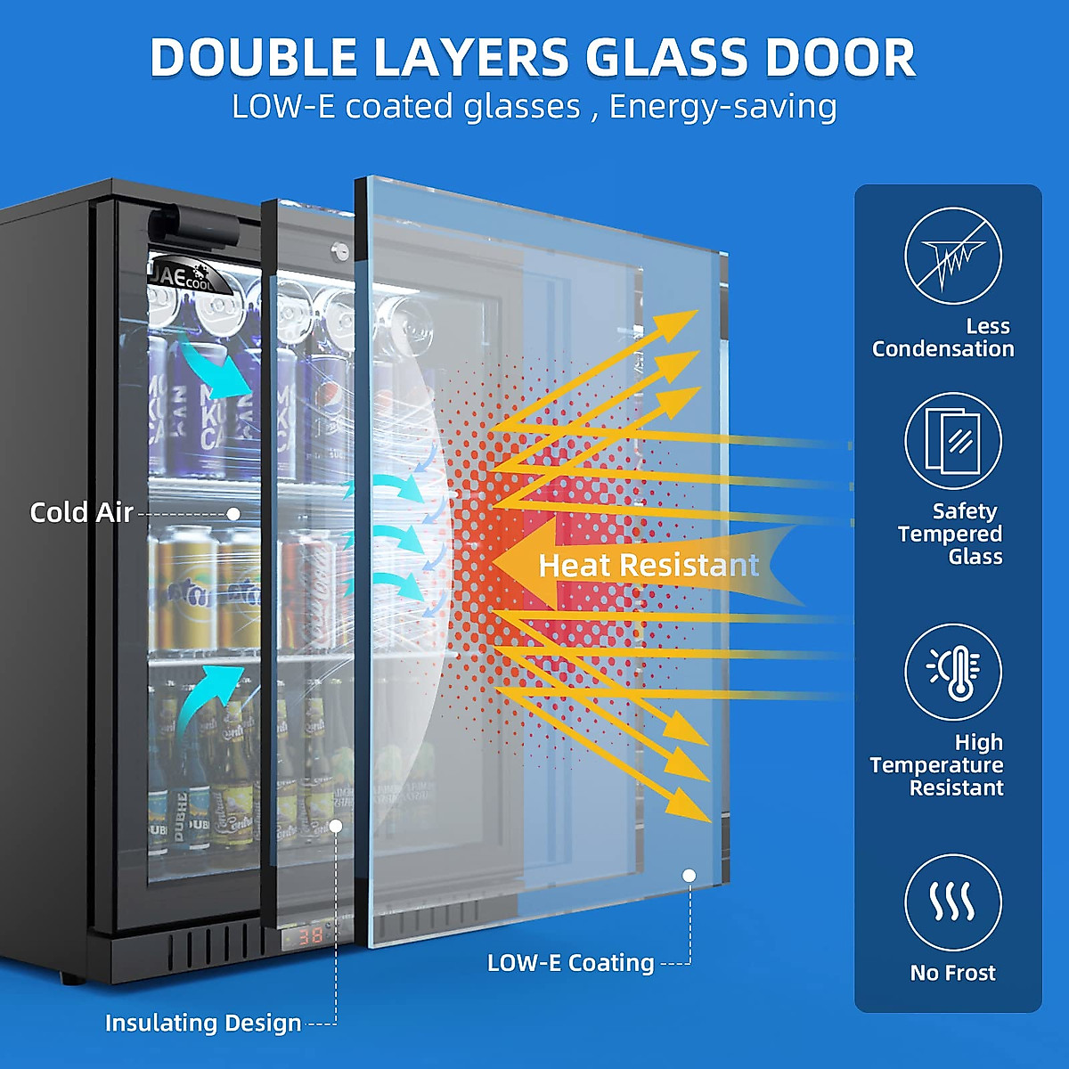 JAECOOL Back Bar Cooler Commercial Counter Height Refrigerator with Glass Door, 3.6 cu ft Beverage Cooler Undercounter Refrigerator, Commercial Display Fridge, Auto-defrost,Eco-friendly Compressor,ETL