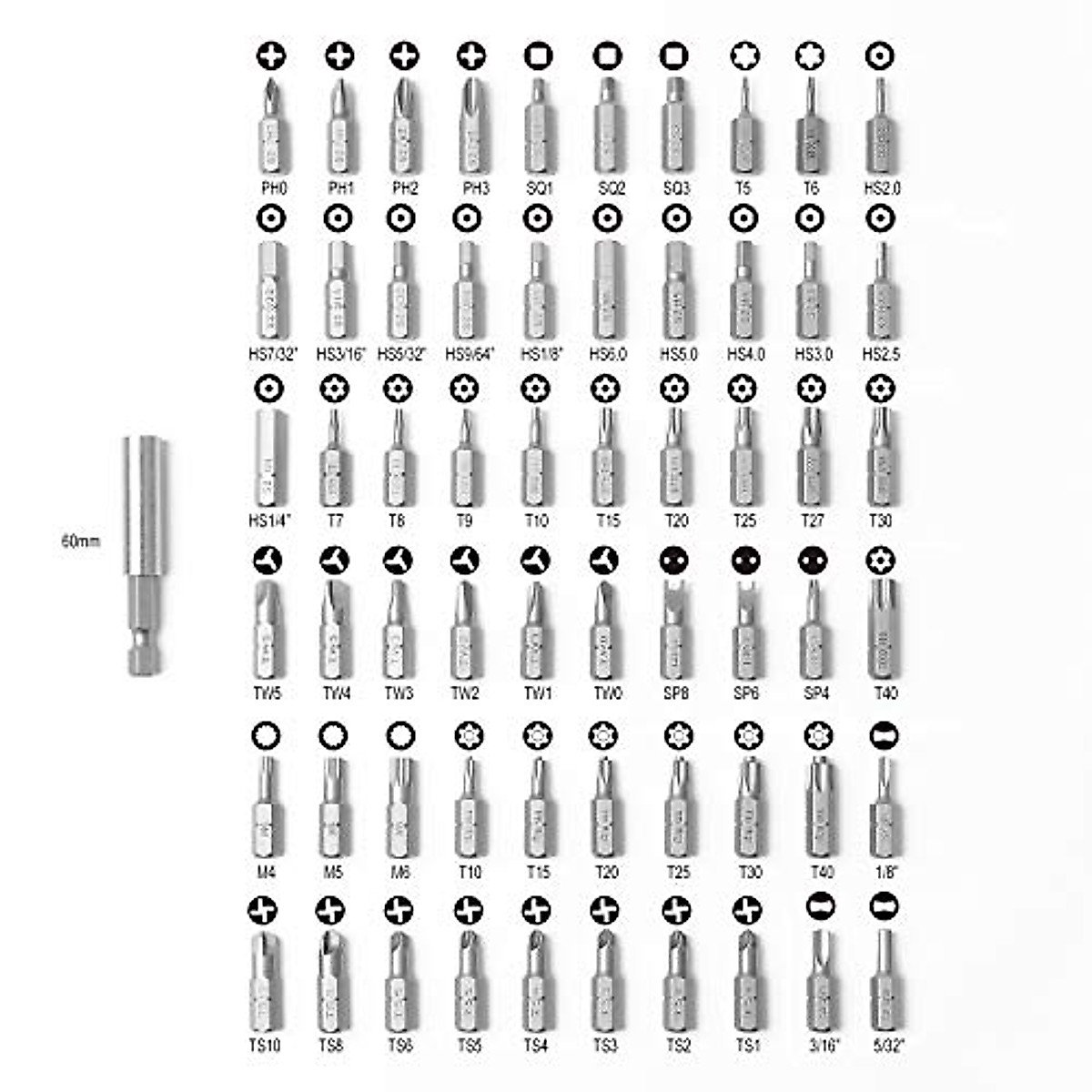 Protorq High Qualiy Security Bit Set, 61-Piece, S2 Steel, Temper Proof Bits, for home electoronics, vehicles, military, aerospace applications
