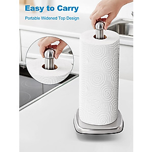 SMARTAKE Paper Towel Holder for Countertop, Standing Kitchen Roll Holder with Suction Cups, Non-Slip Paper Towel Stand, Stainless Steel, Weighted Base, for Kitchen Bathroom, Square Base (Silver)