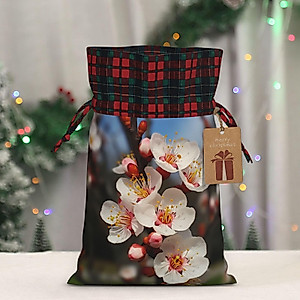 Christmas Gift Bags with Drawstring Burlap Gift Bags Apricot Flowers Christmas Linen Bags for Xmas Party Candy Bags with Cards Xmas Reusable Wrapping Bags Christmas Linen Treat Bags for Holiday
