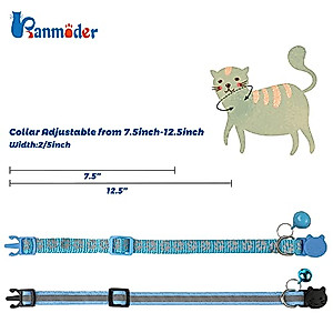 BANMODER 2 Pack Reflective Cat Collar Breakaway with Bell,Personalized Kitten Collars,Adjustable Safety Buckle Collar for Male Cats Girls & Boys (Sky Blue)