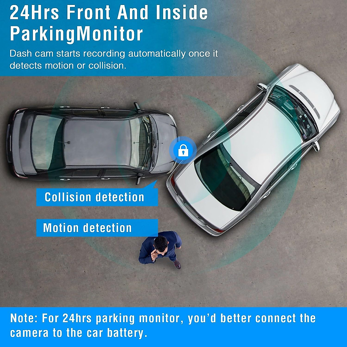 TeqHome 3 Channel Dash Cam Front and Rear Inside, 1080P FHD Dash Camera for Cars, Three Way Triple Dashcam Car Camera Recorder with IR Night Vision, Loop Recording, WDR, 24H Parking Monitor, G-Sensor