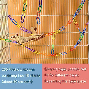 Sugar Glider Toys, Hanging Sugar Glider Cage Accessories Pet Swing Toy, 250 PCS Plastic C Clips Hook Chain Links Toy Rope Perch