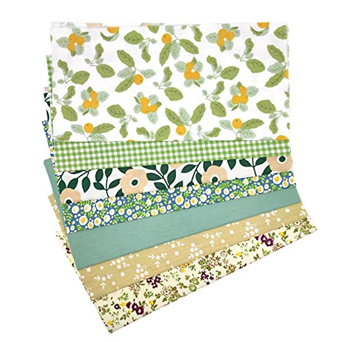7pcs 10" X 10" Cotton Fabric Patchwork Squares Floral Fabric Fat Quarters Fabric Bundles Patchwork Fabric Quilting Fabric Bundles for DIY Crafts Cloths Handmade Accessory - Green Serie