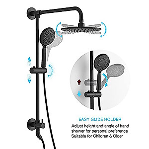 SOKA 9 Inch Rain Shower Head with Handheld Shower Head Bathroom Rain Shower System Dual Shower Combo 3-Setting Handheld Sprayer with Shower Hose Bathroom Shower Faucet Set with Slide Bar Matte Black