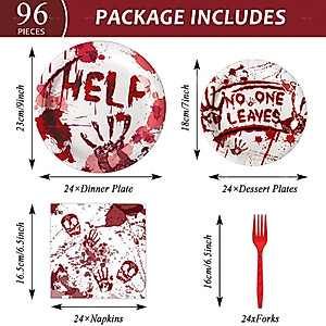 Bloody Good Time Party Tableware Set Halloween Zombie Skull Bloody Party Table Decorations Halloween Party Supplies Table Decorations Paper Plates Napkins Forks for 24 Guests(96 Pcs )