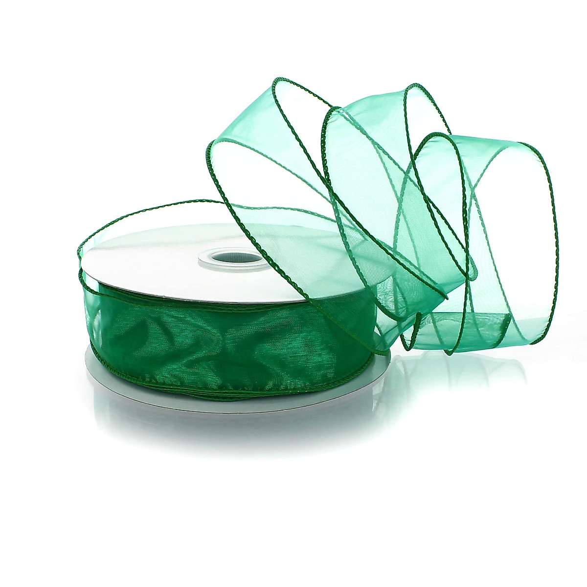 Ribbon Traditions 1.5" Wired Sheer Organza Ribbon Emerald Green 10 Yards