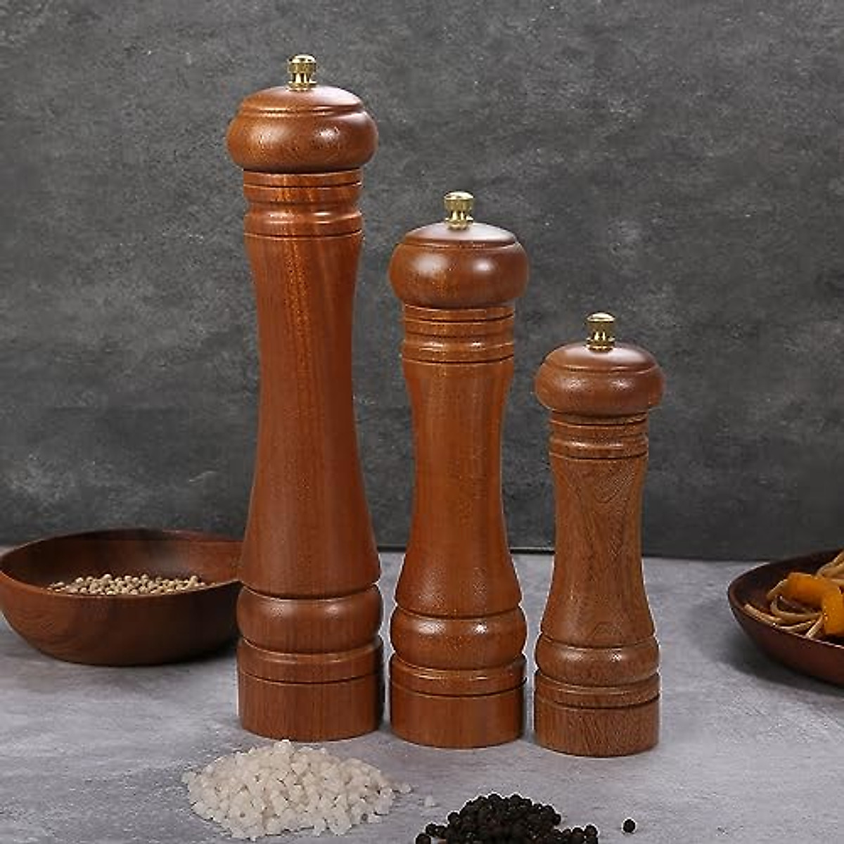 YSTKC Wood Pepper Grinder, 10 Inch Natural Solid Wooden Pepper Mill with Ceramic Rotor, Adjustable Coarseness, Premium Refillable Salt and Pepper Grinder