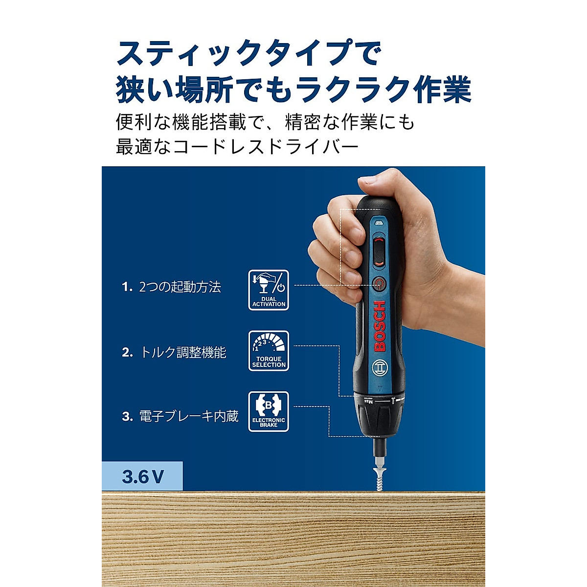 Bosch Professional 3.6V Cordless Screwdriver (Includes 32 Driver Bits, Extension Bit Holder, Carrying Case, Charging Cord) BOSCHGO-N Blue