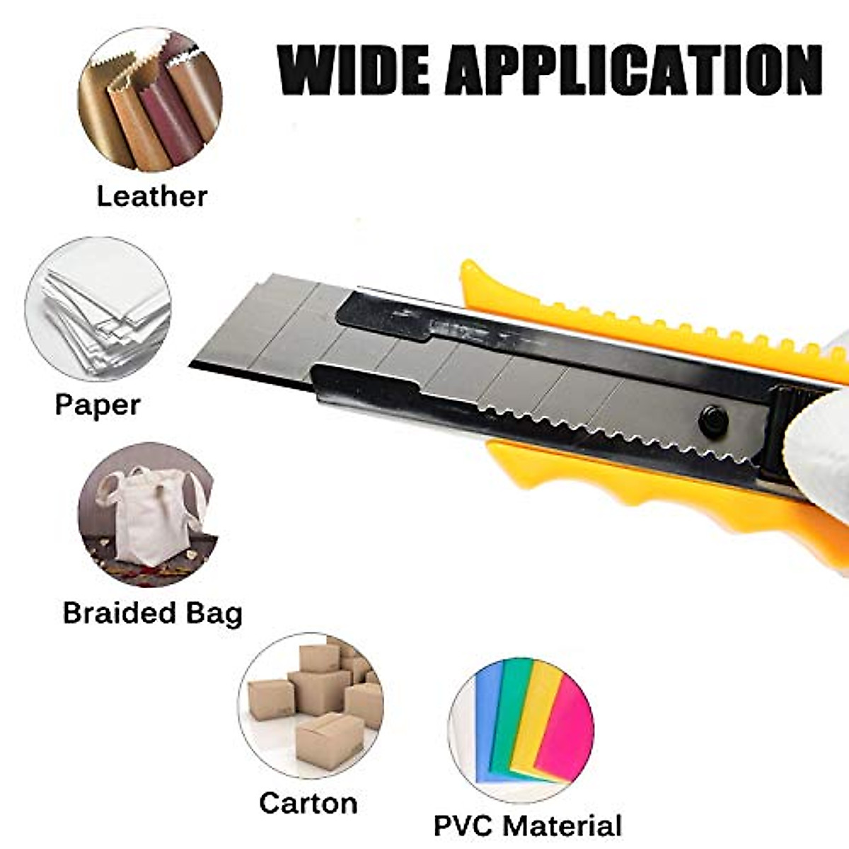 WEKOIL Utility Knives Retractable Box Cutter,18mm Wide Snap Off Blade Knife,11 Carbon Steel Blades,Hobby Art Paper Knives with Comfortable Handle,Heavy Duty for Office Home Garage Yellow