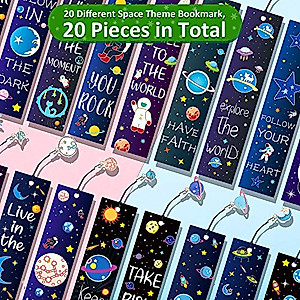 Space Theme Bookmarks with Metal Charms Planet Rocket Space Ship Theme Bookmarks Inspirational Quotes Bookmarks Cards for Space Party Favors Students Kids Adults Encouragement (20 Pieces)
