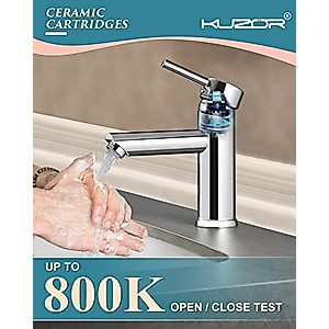 KUZOR Bathroom Faucets 1 or 3 Hole Single Handle Bathroom Sink Faucet Solid Brass Chrome Bathroom Faucet with Optional Deck Plate 4 Inch Centerset Pop Up Drain and Water Supply Hoses Included