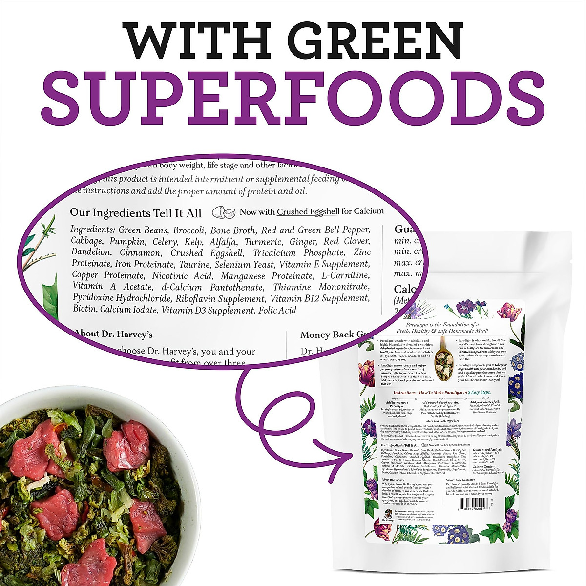 Dr. Harvey's Paradigm Green Superfood Dog Food, Human Grade Dehydrated Grain Free Base Mix for Dogs, Diabetic Low Carb Ketogenic Diet (Trial Size 5.5 oz)