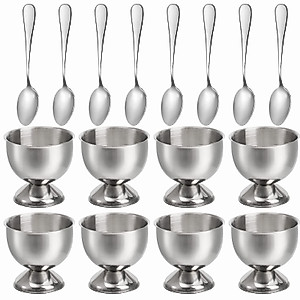 Elsjoy 8 Pack Egg Cup Holders with 8 Spoons, Stainless Steel Egg Cups Set for Soft & Hard Boiled Eggs, Kitchen Tools, Breakfast