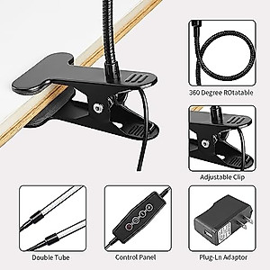 LED Grow Light,6000K Full Spectrum Clip Plant Growing Lamp with White Red LEDs for Indoor Plants,5-Level Dimmable,Auto On Off Timing 3/6/12Hrs