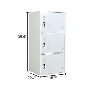 3 Door Metal Vertical Storage Locker for Kids Bedroom, Children Room, School, Office, Home ,Stackable Steel Storage Cabinet for Toys, Clothes & Sports Equipment,Anti-falling Device. (3D, White)