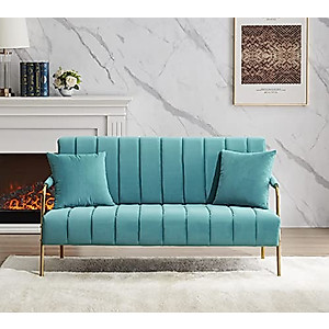 Loveseat Modern 2 Seater Sofa Comfortable Australian Cashmere Fabric Sofa with Two Throw Pillows Blue (Blue)