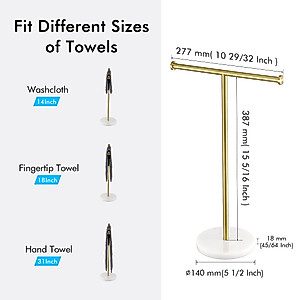 KES Gold Towel Rack Countertop, Hand Towel Stand 16.5" Height T-Shape Bath Towel Rack, Hand Towel Holder with Marble Base, Small Towel Rack Weighted Base SUS304 Stainless Steel, BTH205S14B-BZ