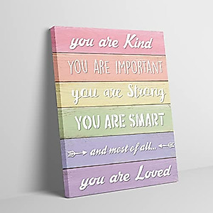 OGILRE You Are Kind You Are Smart You Are Important Inspirational Quotes Colorful Wood Canvas Wall Art Decorations Prints, Office Girls Bedroom Pictures 11x14 Inch FRAMED