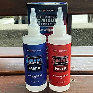 Starbond 5 Minute Epoxy Adhesive - Super Tough and Durable - 1900 lb Lap Shear Strength, 1:1 Ratio Instant Mix — Fast Set, Quick Cure, Compatible with Wood, Metal, Glass, Ceramic, Fabric, 8 oz