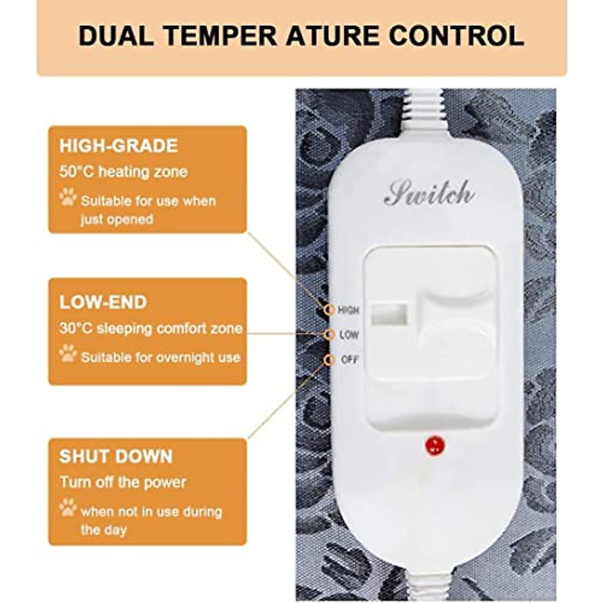 OCSOSO pet Heating pad, Electric cat Heating pad Indoor Temperature Adjustable Heated Dog pad,18inch Warming Auto-Off Heated mat for Cats Waterproof and Outdoor Use