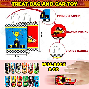 Race Car Party Favors 72 Pcs Mini Race Car Treat Bag Slap Bracelets Keychain Bubble Paper Straws Gift Rewards for Birthday Supply Classroom Reward