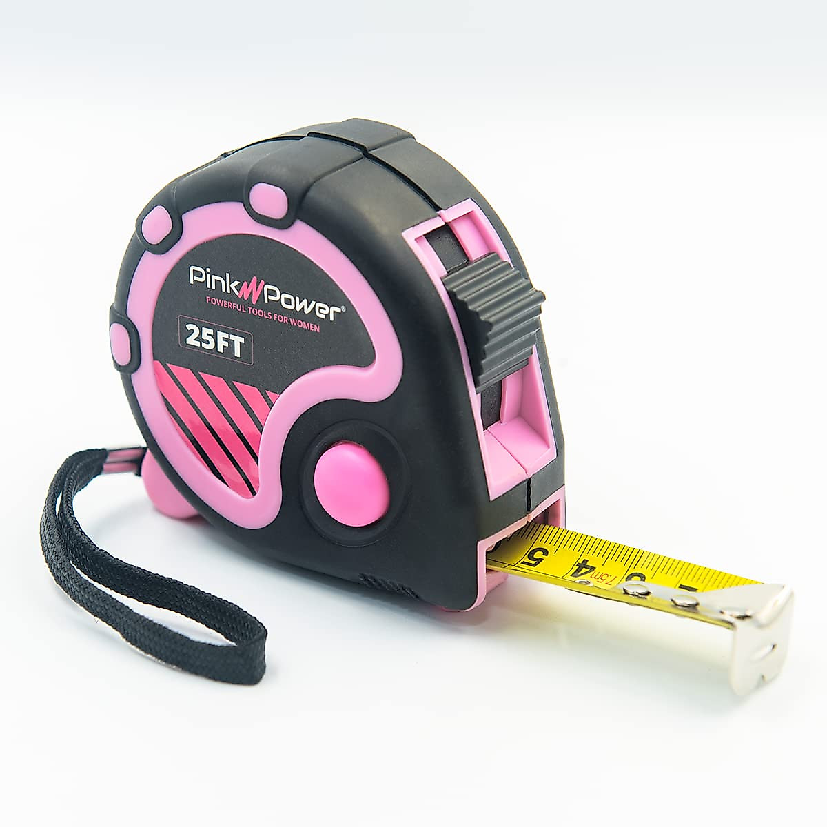 Pink Power 25ft Pink Tape Measure - Measuring Tape for Women's Tool Kit with Retractable Blade and Lock Button - Girls Measuring Kit - Lightweight Measurement Tool