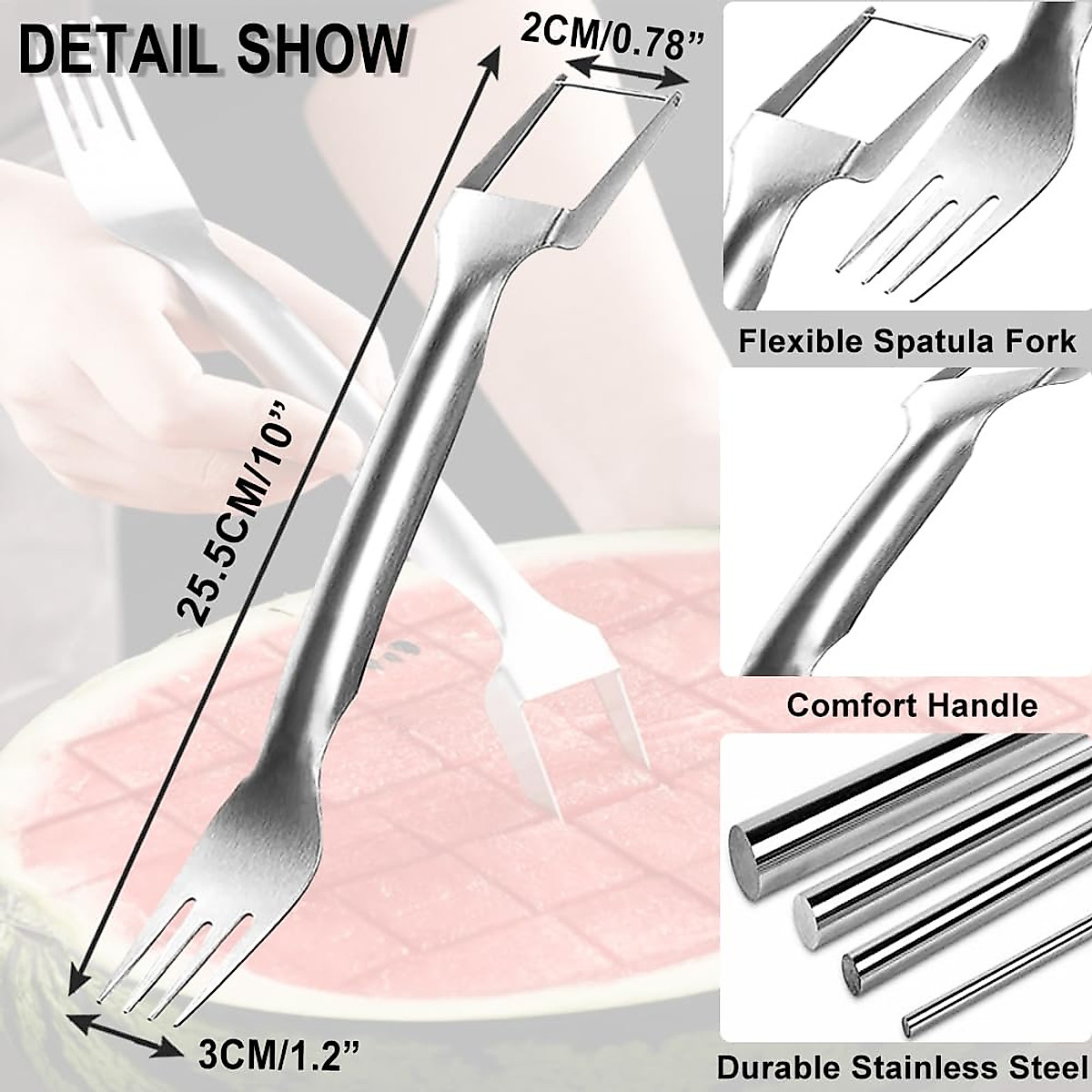 Watermelon Cutter - Watermelon Cutter Slicer Tool & Watermelon Fork 2-In-1, Stainless Steel Cut Watermelon Knife Melon Cutter Slicer, Cantaloupe Cutter for Home Party Camping Kitchen Gadget -1Pcs