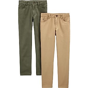 Simple Joys by Carter's Boys' Twill Pants, Pack of 2, Khaki Brown/Olive, 6