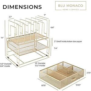 BLU MONACO Gold Desk Accessories and Workspace Organizers, Desktop Organizer - Cute File Organizer for Desk and Drawer Storage for Office Supplies, Paper, Device and Folders - File Holder