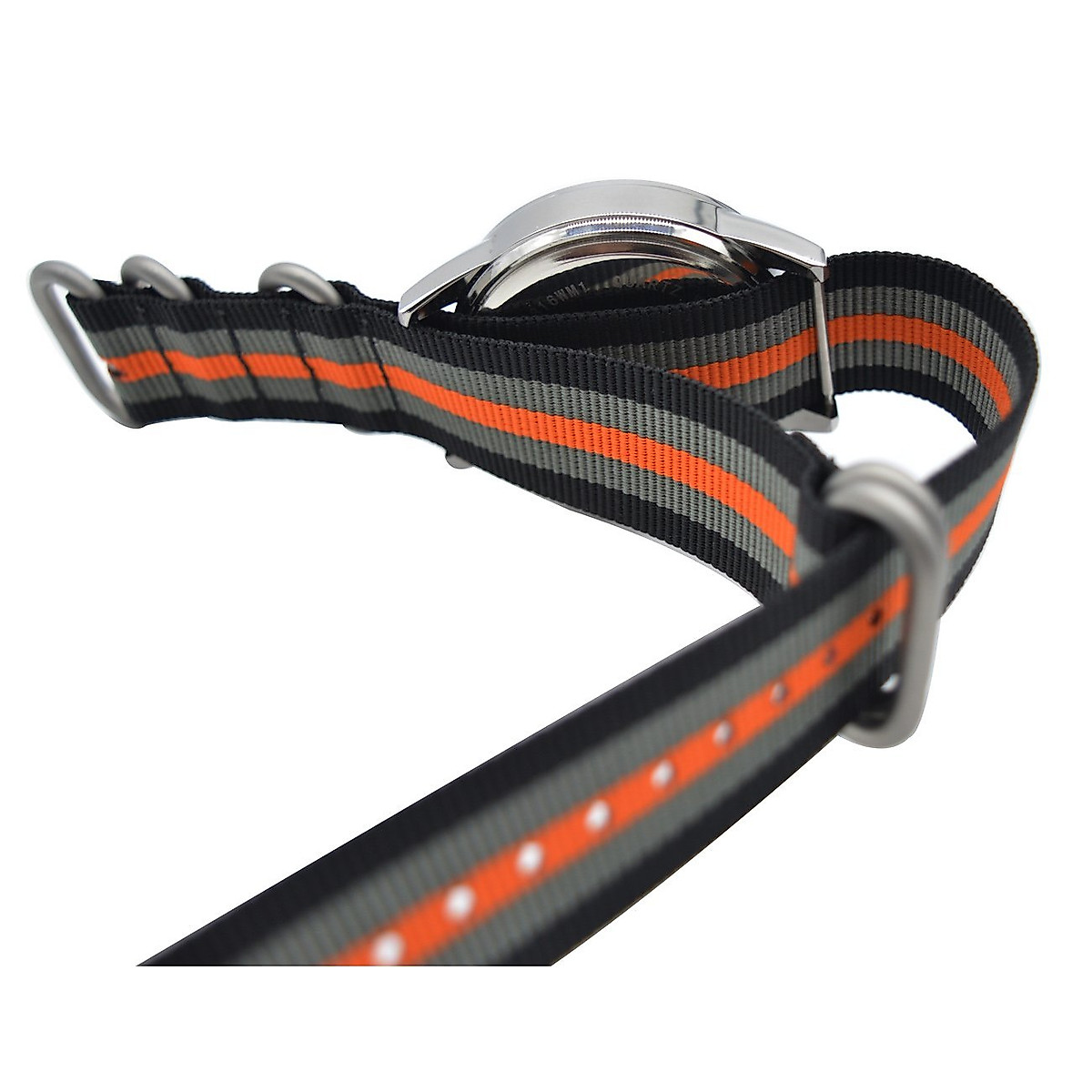 ArtStyle Watch Band with Colorful Nylon Material Strap and Heavy Duty Brushed Buckle (Black/Grey/Orange, 20mm)