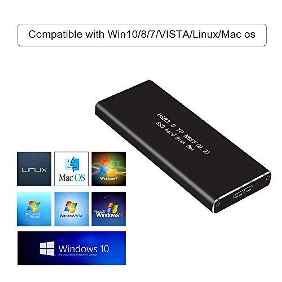 M.2 SATA SSD to USB 3.0 External SSD Reader Converter Adapter Enclosure with UASP, Support NGFF M.2 2280 2260 2242 2230 SSD with Key B/Key B+M(Can't Fit for PCIe NVMe/PCIe AHCI with Key M)