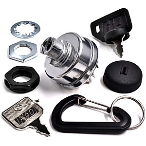 HD Switch Starter Ignition Switch Replaces John Deere AM119111, STX38 (Black Deck) STX46, Sabre Scotts S1642 SN#0-035000 S1742, S2046 SN#0-30000 - Ultimate Dual Protection Upgrade - 2 Keys & Carabiner