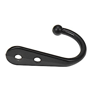 Bitray Wall Mounted Robe Hook Single Coat Hanger, 12PCS Two Hole Coat Hooks Zinc Alloy Antique Hook Single Hook with Screws (1.73" x 1.18", Black)