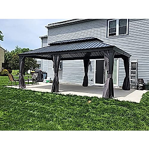 12' x 18' Hardtop Gazebo, Domi Outdoor Aluminum Metal Gazebo with Curtains and Netting, Galvanized Steel Double Canopy for Patios, Deck, Backyard