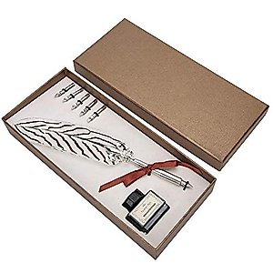 Tyenaza Quill Pen and Ink Set, Feather Pen Ink Set, Feather Calligraphy Pen Set, Valentine’s Day Gift for Writing Lovers Birthday Gift, Holiday Ideal Gift