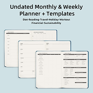 Blue Lake ECOLIFE Monthly & Weekly Life Planner Kit, Undated, Hardcover Journal 6x8, Blank Page Notebook, Stickers, Pencil Pouch, Bookmarks BLUE