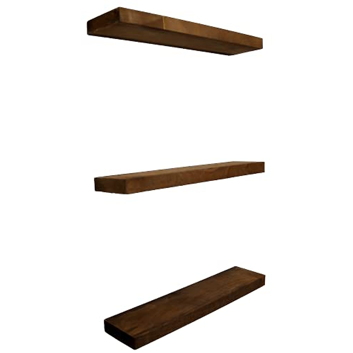 TIN ROOF DESIGNS Floating Shelf Set (Set of 3, 24" x 6" Shelves, Walnut), Rustic Farmhouse Shelving, Thick Hardwood Shelves