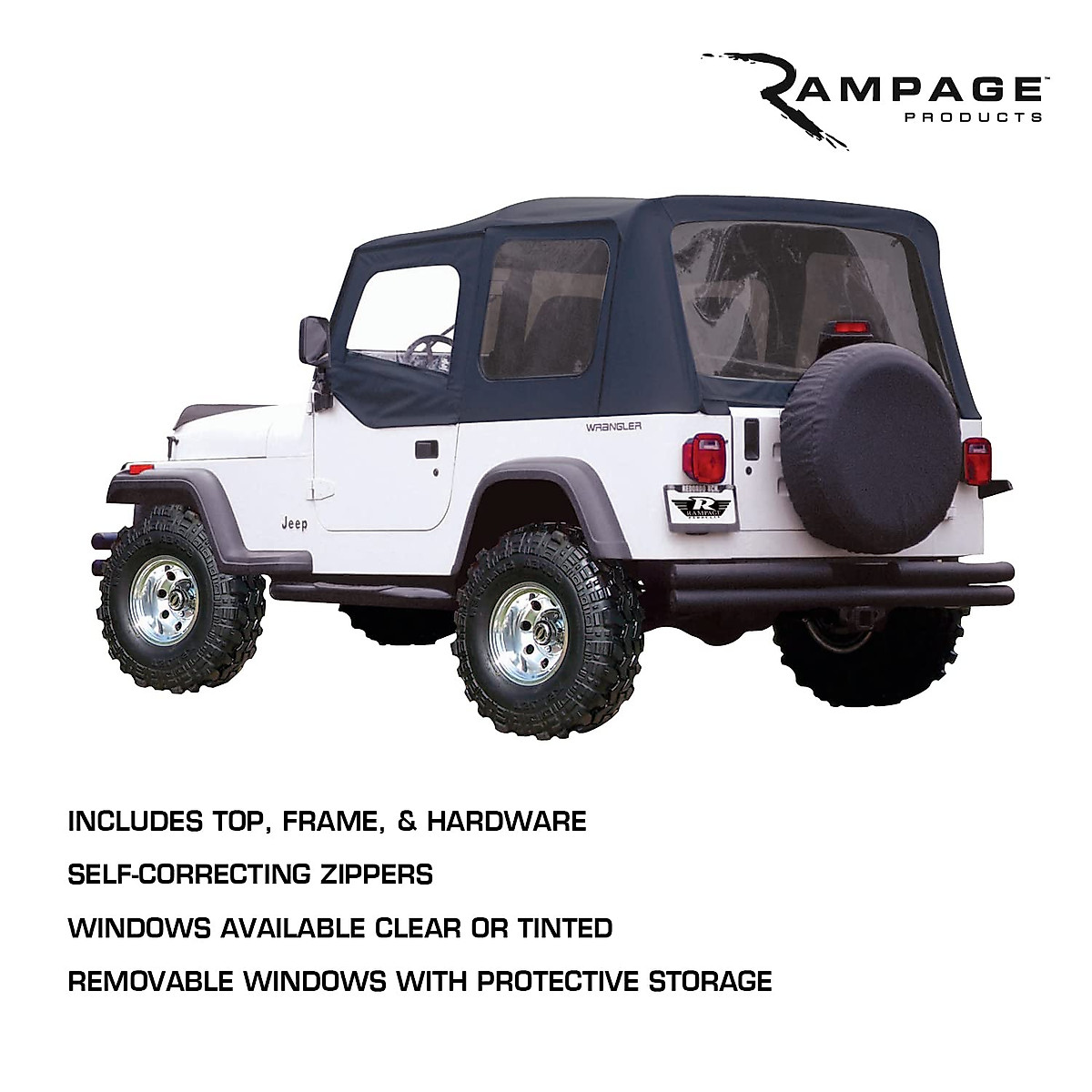 Rampage Complete Soft Top | Vinyl, White with Tinted Windows, includes Frame & Hardware | 98402 | Fits 1966 - 1977 Ford Bronco