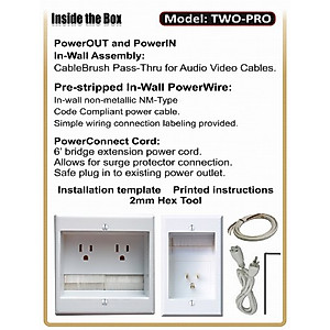 PowerBridge TWO-PRO-6 Dual Power Outlet Professional Grade Recessed In-Wall Cable Management System for Wall-Mounted Flat Screen LED, LCD, and Plasma TV’s