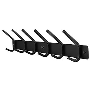 Coat Rack Wall Mounted with 6 Dual Hooks Rail for Hanging Clothes Hats Bags Keys at Entryway Towel Head Wraps Robes at Mudroom Mugs at Kitchen Room Organization (Black)