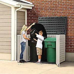 Jummico Horizontal Outdoor Resin Storage Shed 27 Cu. Ft. Garden Storage Extra Large Capacity Weather Resistant Storage Box for Bike, Garbage Cans, Lawnmowe, Garden Accessories