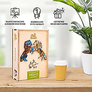 DAVICI - Wooden Jigsaw Puzzles for Adults | Exclusive Wooden Puzzle for Adults, Teens, Family | Uniquely Shaped Jigsaw Puzzles | Exclusive Wood Puzzle | Large | 12.8x15.9 in | 2x130 pcs | The Mustangs