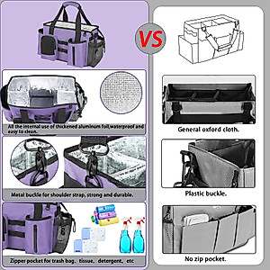 Timoxi Wearable Cleaning Caddy Bag, Cleaning Organizer with Handles, Cleaning Supply Tote with Adjustable Shoulder Strap for Cleaners & Housekeeper (Purple, 13.4'' x 7.3'' x 9.3'')