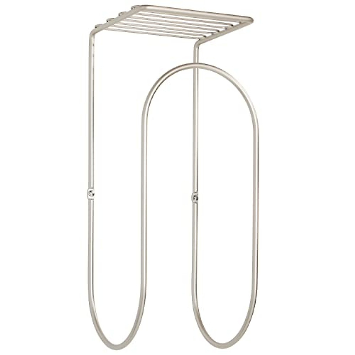 mDesign Modern Metal Wire Wall Mount Towel Rack Holder and Organizer with Storage Shelf - for Bathroom Towels, Washcloths, Hand Towels - Decorative Curved Design - Satin