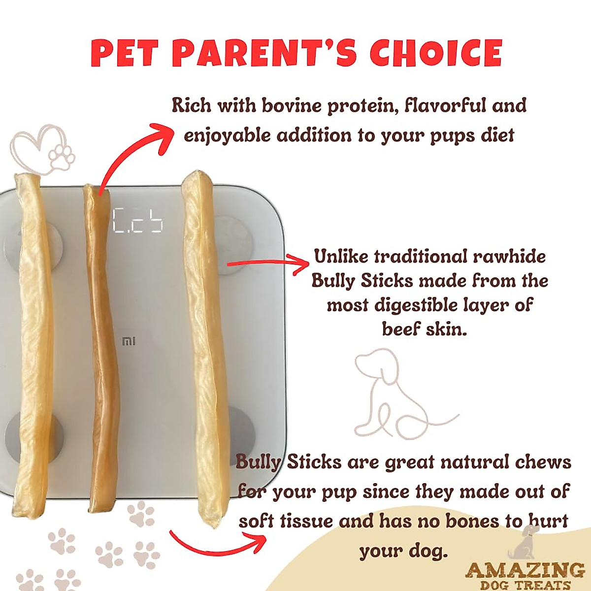 Amazing Dog Treats - Large Collagen Stick - (12 Inch - 4 Count) - Collagen Beef Cheek Rolls for Dogs - 100% Pure Collagen Sticks for Dogs - No Hide Bones for Dogs