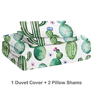 ARIGHTEX Cactus Bedding Cactus Duvet Cover Summer Plant Bed Set Nature Duvet Cover Set Bright Dorm Bedding (Full)