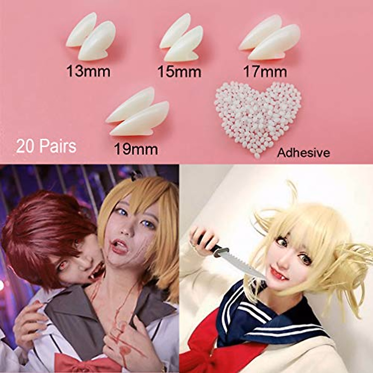 UVEEFUN 20 Pairs Vampire Teeth Fangs Fake Teeth for Halloween Party Zombie Ghost Devil Cosplay - Include Fangs Adhesive